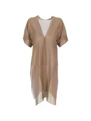 D.exterior Sheer Silk Cape With V-neck And Handkerchief Hem - Brown