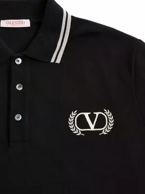 Valentino Garavani Cotton-pique Polo Shirt With Maison Embroidery - Black