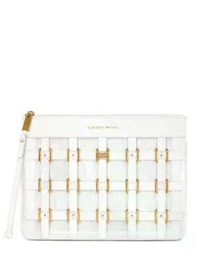 Elisabetta Franchi Woven Clutch Bag With Logo Plaque - White