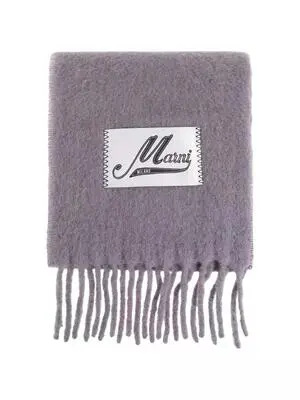 Marni Logo-patch Fringed Scarf - Grey