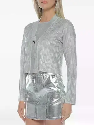 Armani Exchange Metallic Ribbed-knit V-neck Cardigan - Grey