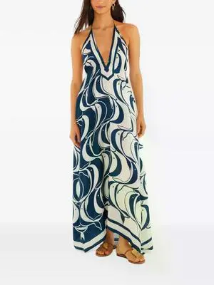 Farm Rio Fish Print Halterneck Maxi Dress - Blue