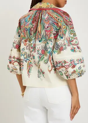 Etro Printed Balloon-sleeve Cotton-poplin Top - Multicoloured