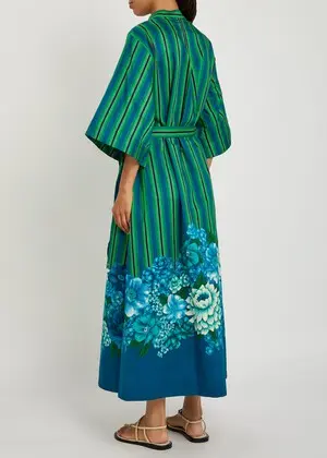 ALEMAIS Alémais Striped Cotton-poplin Midi Dress With Floral Print - Multicoloured
