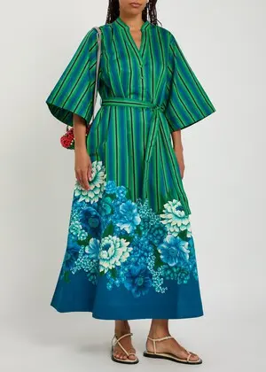 ALEMAIS Alémais Striped Cotton-poplin Midi Dress With Floral Print - Multicoloured