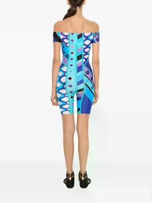 Emilio Pucci Vivara Iride-print Off-shoulder Playsuit - Blue