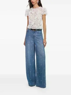 SELF-PORTRAIT Rhinestone Embellished Bow Motif Wide Leg Jeans
