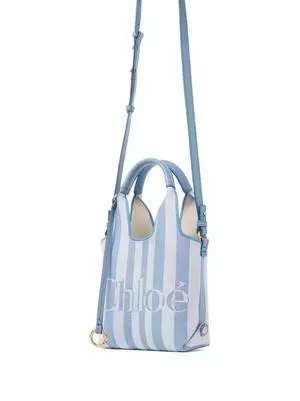 Chloé Striped Logo Print Mini Tote Bag - Blue