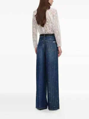 SELF-PORTRAIT Sequin-embellished Wide-leg Jeans