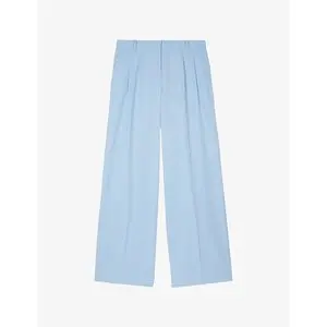 The Kooples Pleated Wide-leg Linen And Cotton-blend Trousers - Light Blue