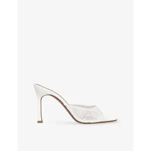 Amina Muaddi Alexa 95 Lace Heeled Mules - White