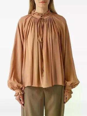 PT TORINO Pleated Ruffled High Neck Blouse - Neutrals
