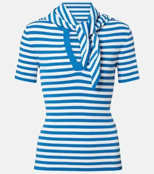 Max Mara Striped V-neck Knit Top With Detachable Scarf
