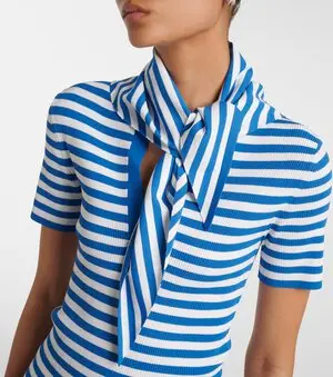 Max Mara Striped V-neck Knit Top With Detachable Scarf