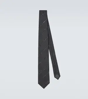Brunello Cucinelli Silk And Cotton Striped Neck Tie - Black