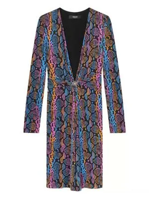 Versace Long-sleeved Python Print Midi Dress - Black