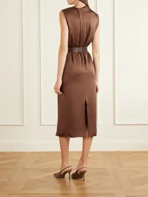 Brunello Cucinelli Belted Satin Midi Dress
