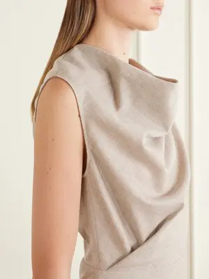 Brunello Cucinelli Asymmetric Draped Virgin Wool Midi Dress