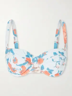 Erdem Floral-print Bikini Top - Blue