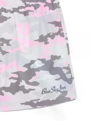 BLUE SKY INN Camouflage Print Logo Embroidered Swim Shorts