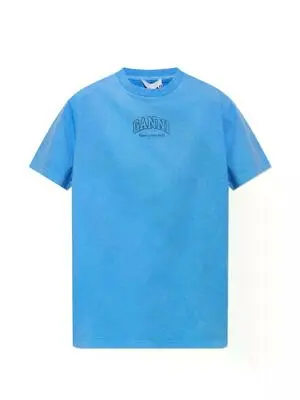 GANNI Logo Print Cotton T-shirt - Blue