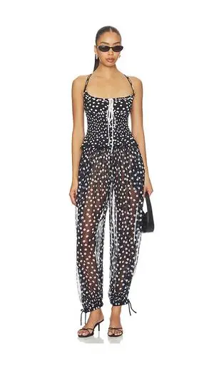 LESLIE AMON And White Polka Dot Satin Top