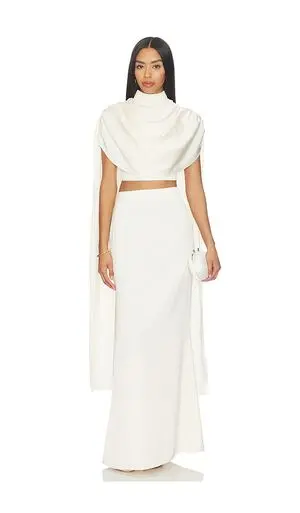 SONYA MODA Aurelia Cropped Turtleneck Top With Draped Back Accent - Ivory
