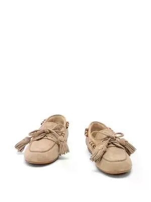 Miu Miu Beaded Tassel Boat Shoes - Neutrals