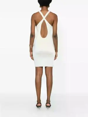 Saint Laurent Sleeveless Criss-cross Bodycon Mini Dress In Ivory