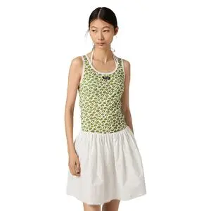 Miu Miu Floral Print Cotton Tank Top - Ivory/fern