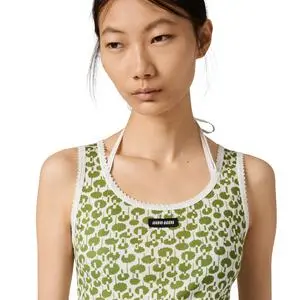 Miu Miu Floral Print Cotton Tank Top - Ivory/fern