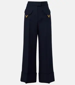 Valentino Garavani Vgold Crepe Couture Wide-leg Trousers - Blue