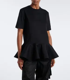 Alaïa Peplum Cotton Jersey T-shirt - Black