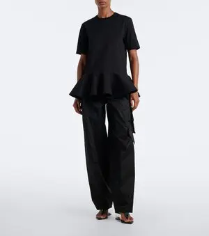 Alaïa Peplum Cotton Jersey T-shirt - Black