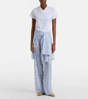 TOTEME Embroidered Cotton-blend Poplin Pajama Pants - Blue