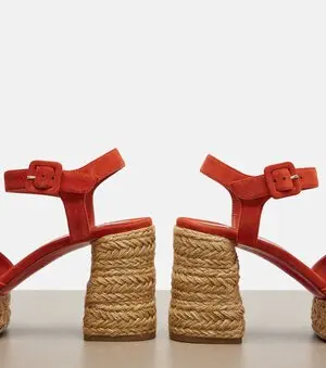 CHRISTIAN LOUBOUTIN Calakala Suede Espadrille Platform Sandals - Orange