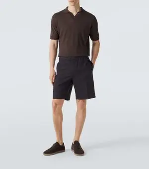 Zegna Linen Bermuda Shorts In Navy