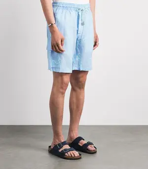 Vilebrequin Linen Turtle Print Cargo Shorts - Blue
