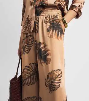 L'Agence Satin Wide-leg Trousers With Palm Leaf Print