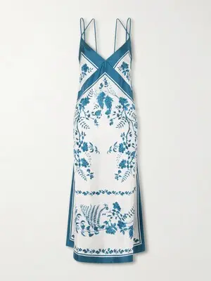 Erdem Floral-print Silk-twill Midi Slip Dress - Blue
