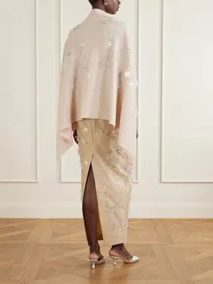 Bernadette Shirene Embellished Embroidered Cashmere-blend Cape