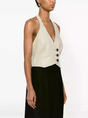 MITILIANE COUTURE Ivory Halterneck Button-up Waistcoat