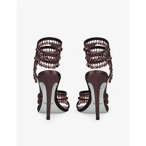 Rene Caovilla Crystal-embellished Leather Heeled Sandals - Wine Comb