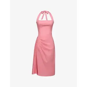 House Of Cb Tallulah Halterneck Cotton Midi Dress - Raspberry