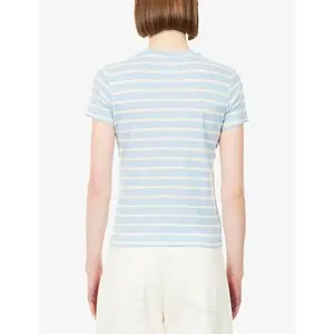 FRAME Short-sleeve Striped Linen-blend T-shirt - Chambray Blue Multi