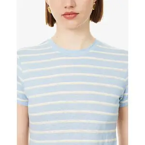 FRAME Short-sleeve Striped Linen-blend T-shirt - Chambray Blue Multi