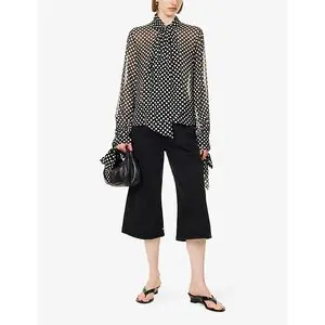 FRAME Polka Dot Silk Blouse With Neck Tie