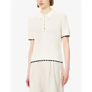FRAME Crochet Knit Polo Top - Cream Multi