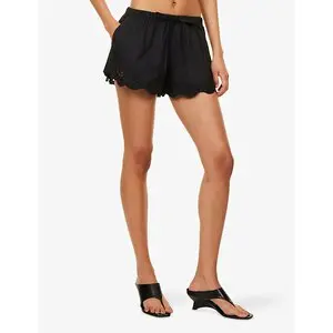 SIR. Klara Embroidered Cotton Shorts - Black