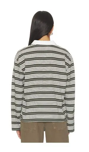 Rag & Bone Kelly Stripe Polo Long Sleeve Shirt - Green
